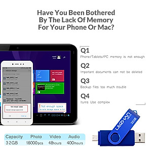 LEIZHAN Micro Flash Drive 128GB USB Drive OTG Micro Android Phone Pendrive Photo Stick USB 2.0 Memory Stick for Samsung Galaxy, Xiaomi,LG,Sony,One-Plus,HTC, Meizu, Blue