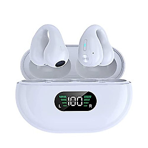 AAOCLO Wireless Ear Clip Bone Conduction Headphones, Wireless Bluetooth Headset, Bone Conduction Clip Ear Noise Reduction Sports Running Waterproof Noise Reduction (White)