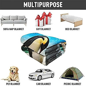 HommomH 40"x50" Blanket Soft Fluffy Flannel Fleece Throw Blue Sky Penguin