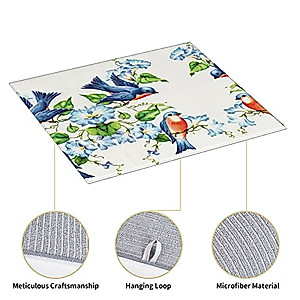 Happy Bluebirds Printed Drying Mat For Kitchen Ultra Absorbent Microfiber Dishes Drainer Mats Non-Slip Silicone Quick Dry Pad - 18 X 16inch