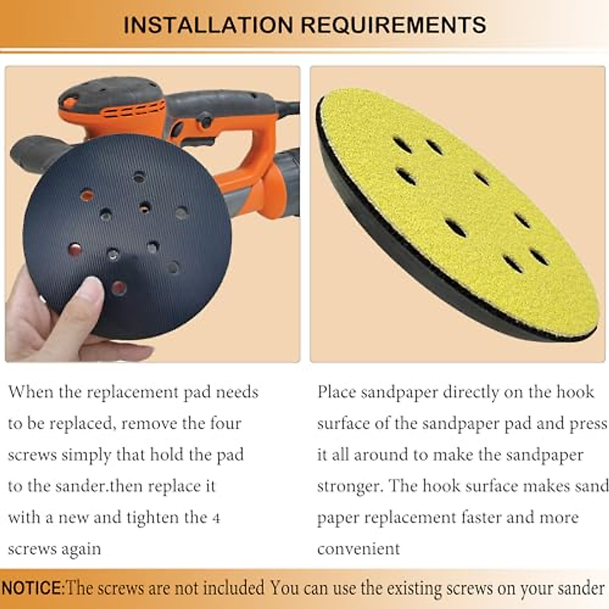 6 Inch 6 Hole Replacement Sander Pad for Ridgid R2611 Random Orbit Sander- 6" Hook & Loop Sanding Pad Work with 6 Inch Sander Disc - 1 Pack