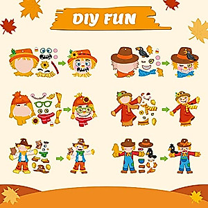 24 Sets Fall Crafts for Kids Scarecrow Craft Kit Bulk Thanksgiving Halloween Scarecrow Craft Stickers Make Your Own Scarecrow Ornaments for Halloween Autumn Birthday Party Supplies