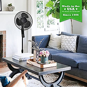 Lasko Oscillating Pedestal Fan, Thermostat, Adjustable Height, Remote Control, Timer, 4 Speeds, for Bedroom, Living Room, Office & Dorm, 16", Black, S16612