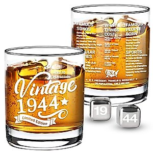 Old Fashioned Glasses-1944-Vintage 1944 Old Time Information 10.25oz Whiskey Rocks Glass -80th Birthday Aged to Perfection - 80 Years Old Gifts Bourbon Scotch Lowball Old Fashioned-1PACK