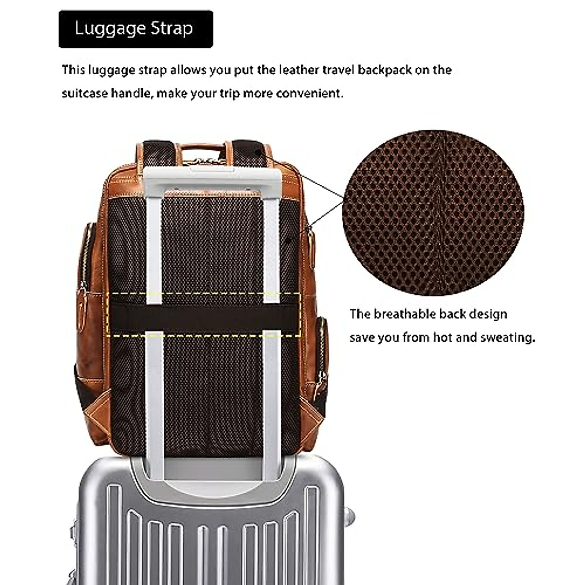 LANNSYNE Vintage Genuine Leather Backpack for Men, 15.6" Laptop Backpack Camping Travel 24L Rucksack