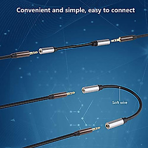 Pasow 3.5mm Female to Female Adapter Cable TRS Stereo Audio AUX Connector Cod for Headphones, Car, HiFi - 15cm/6inch (Grey)