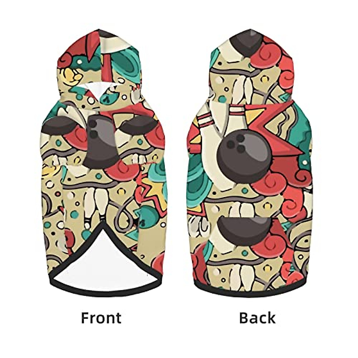 Large Dog Hoodie Bowling-Doodle-Bowl-Pattern Pet Clothes Sweater with Hat Soft Cat Outfit Coat Xx-Large