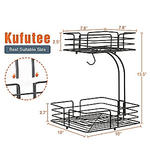 Kufutee 2 Tier Countertop Fruit Basket,Vegetables Bowl Storage With Banana Hanger,Black