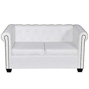Canditree Luxury 2-Seater Sofa Artificial Leather White, Chesterfield Sofa for Living Room