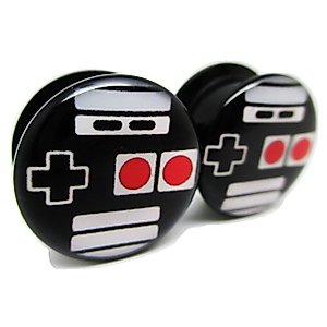 Pierced Republic Retro Video Game Controller Ear Plugs - Acrylic - Screw-On - New *Pair* - 8 Sizes (0 Gauge (8mm))