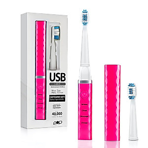 Pop Sonic USB Charge Anywhere Toothbrush (Pink) - Rechargeable Toothbrush w/Up to 40,000 Brush Strokes/Minute -Long-Lasting Dupont Nylon Bristles -Teens & Adult Toothbrush with Quadrant Pacer