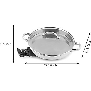 11.8-Inch Capacity Electric Skillet - for Simmer Fry Bake Steam (Silver)