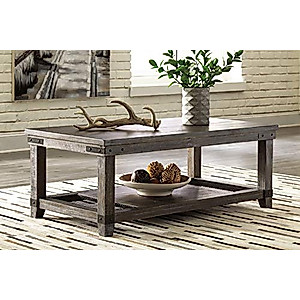 Signature Design by Ashley Danell Ridge Rustic Rectangular Coffee Table with Iron Accents, Brown