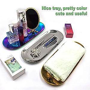 2 Pieces Stainless Steel Towel Tray Storage Tray(9 Inch) - Perfume Jewelry Cosmetics Decorative Tray,Silver,Oval