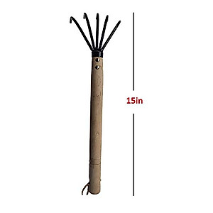 Garden Guru Hand Rake Cultivator Claw Soil Tiller - Military Grade Steel - Rust Resistant - 5 Tine Japanese Ninja Claw - Comfortable Wood Handle - Perfect Pulverized and Aerated Soil