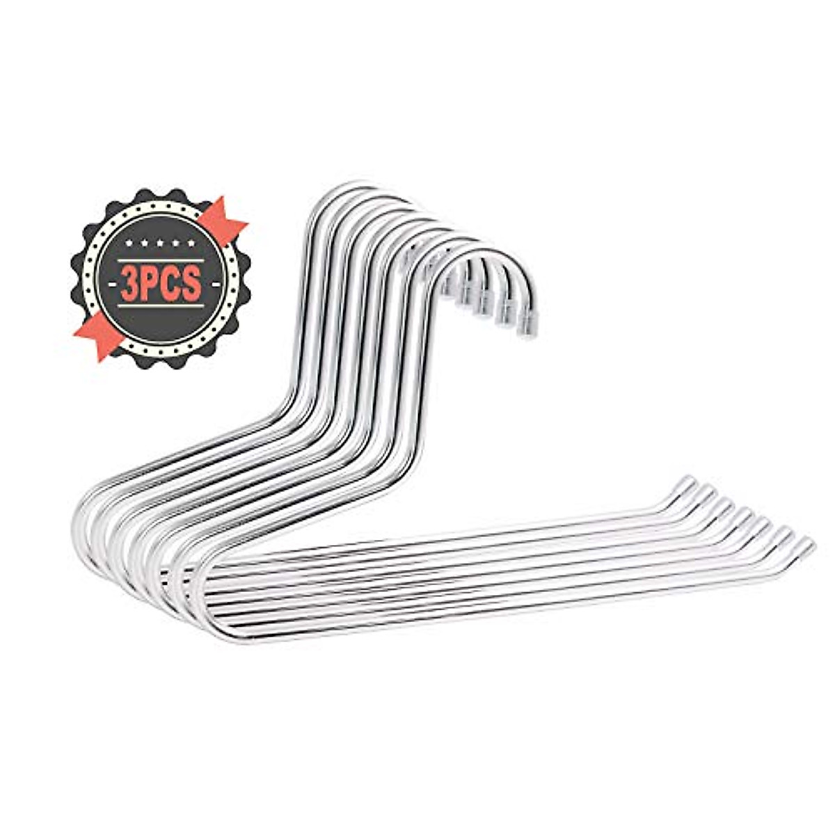 YUNAI 3Pcs Stainless Steel Pants Hangers, Open Ended Hangers, Jean Hangers, Strong Durable Anti-Slip Slacks Hangers for Space Saving.(Silver)