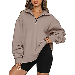 AUTOMET Womens Quarter Zip Pullover Oversized Sweatshirts Half Zip Trendy Fleece Jackets Cropped Sweaters Hoodies Fall Clothes Outfits Tops