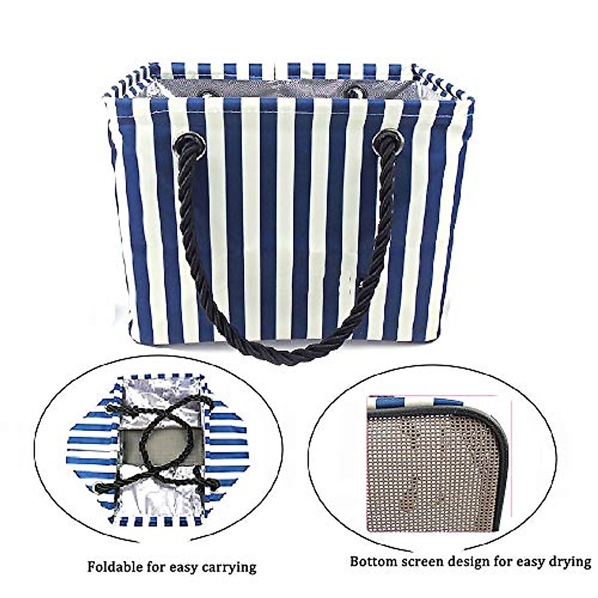 Shower Caddy Tote Shower Basket Bag Shower Tote Bag Bath Organizer Bag Bottom Mesh Leaking for Bathroom Accessories Perfect for College Dorm,Gym,Trip, Swimming Class (Black White Stripe A)