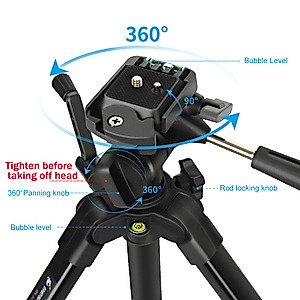 70-Inch Camera/Phone Tripod Monopod Aluminum Lightweight Compact for Travel Pan Head QR Plate for DSLR Vlogging Camera with Phone Mount and Carrying Bag by Besnfoto