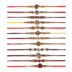 IS4A Set of 12 Rakhi for Brothers Asscorted Design Rakhi with Beads Design Rakhi, Rakhi Bracelet Multi Design Beads and Assorted Color (Set Of 12 Mix Design)