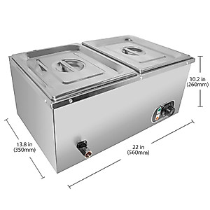 ALDKitchen Bain Marie Food Warmer | Electric Steam Buffet Warmer | 110V (2 Tanks)