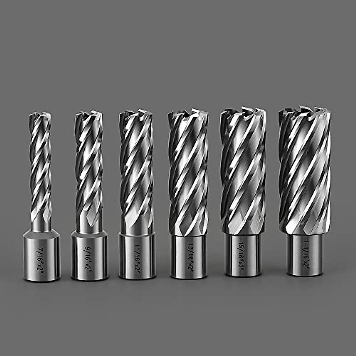 Annular Cutters Set 6pcs JESTUOUS 3/4 Inch Weldon Shank 2 Cutting Depth 7/16 to 1-1/16 Cutting Diameter HSS Slugger Bits for Magnetic Drill Press with 2 Pilot Pins