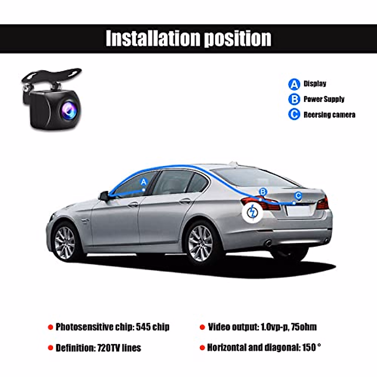 Miytsya 1 PC Car Backup Camera, 130° Super Wide Angle and Rear/Front View Universal Metal Camera, HD Fisheye Glass Lenses, Night Vision Waterproof Reverse Backup Camera for Car Truck RV (Black)