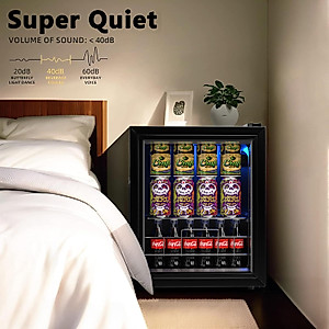 Geekman 75 Can Beverage Refrigerator, Freestanding Mini Fridge With Glass Door and Adjustable Shelving, Small Beverage Fridge for Beer, Soda Drink and Wine, Perfect for Home, Office, Dorm, and Bar