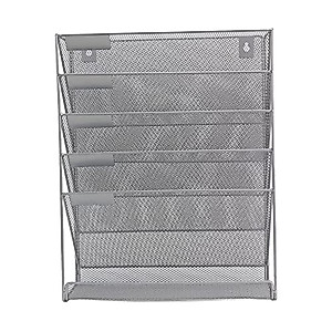 Wall Mail Organizer,5 Pockets Heavy Duty Mesh Wall Hanging File Organizer Wall Mount File Holder for Papers Folders Files Clipboard Magazine Organization