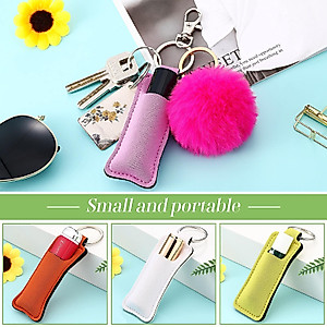 Junkin 40 Pcs Lipstick Holder Keychain Lip Holder, Clip on Lipstick Pouch Fluffy Ball Keychain with Keyring (Colorful Style)