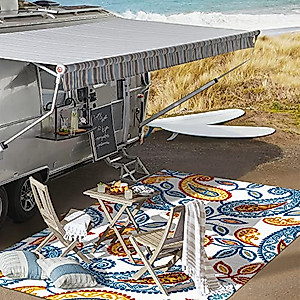 JONATHAN Y AMC102B-5 Julien Paisley High-Low Indoor Outdoor Area-Rug Bohemian Floral Easy-Cleaning High Traffic Bedroom Kitchen Backyard Patio Porch Non Shedding, 5 X 8, Orange/Blue