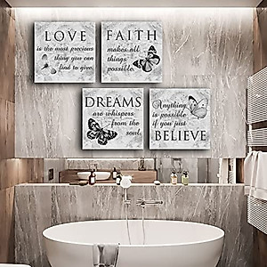 Canvas Wall Art Butterfly Grey Inspirational Quotes Love Dream Faith Believe Bathroom Bedroom Wall Decor Posters Picture Prints (12x12inch, Grey)