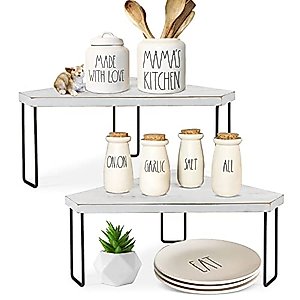 Ameuphercy Kitchen Countertop Organizer Corner Shelf, Wood Stackable Corner Tray Riser, Display Riser for Counter,Cabinet Corner Shelves Spice Rack Organizer Wood Countertop Organizer Racks…