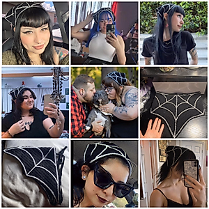 ClawsandPaws Gothic Spiderweb Crochet Bandana Scarf, Spiderweb Greyscale Halloween Style, Spider Web Witch Board Gothic Neck Bandanas, Triangle Headband, Unisex, Black