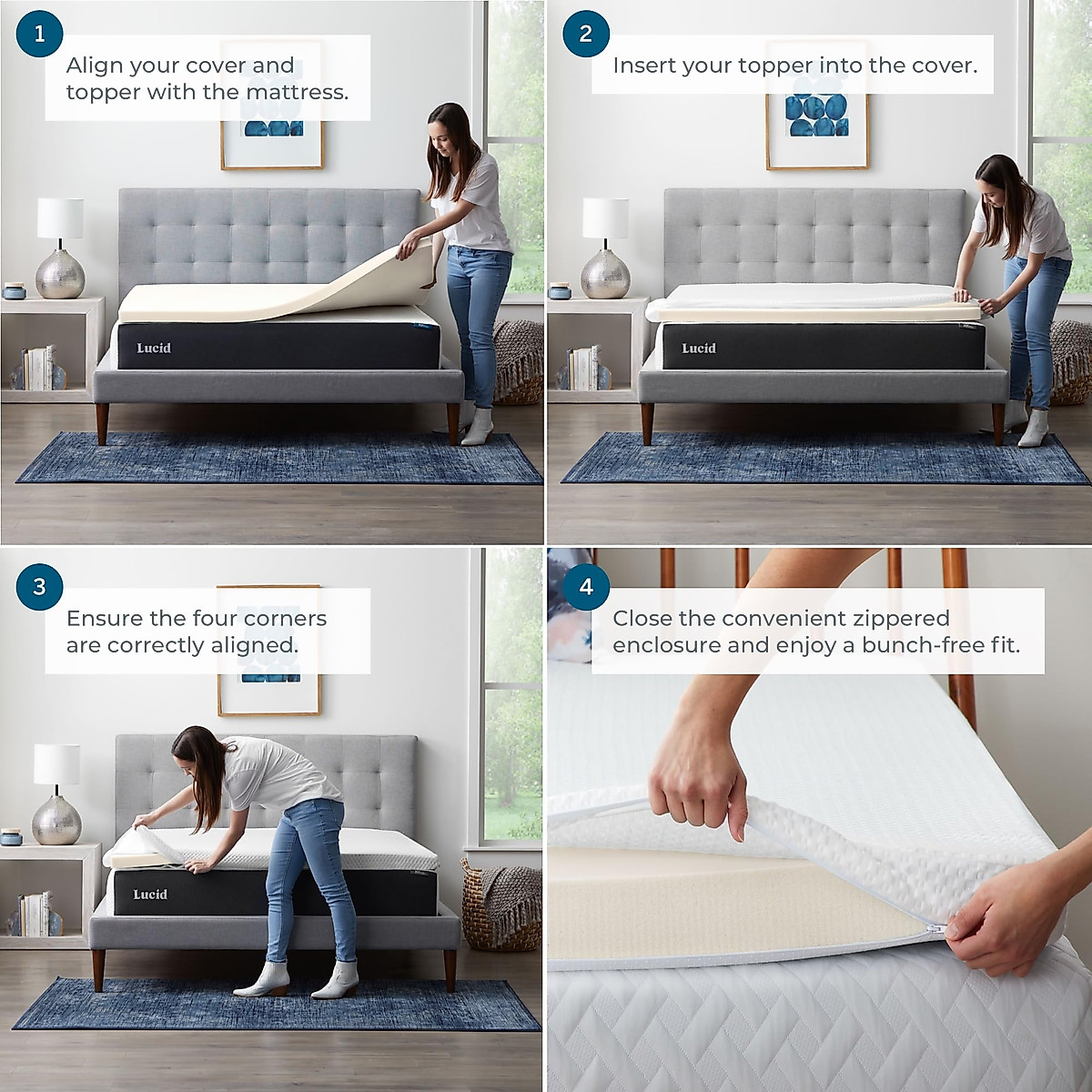 LUCID 4 Inch Ventilated Memory Foam Mattress Topper - 3-Year Warranty - King