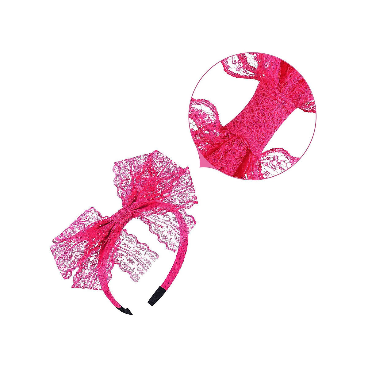 Blulu 80's Lace Headband Costume Accessories for Halloween 80s Theme Party, Avoid Headache Neon Lace Bow Headband, Set of 4 (Red, Fluorescent Green, Lake Blue, Purple)