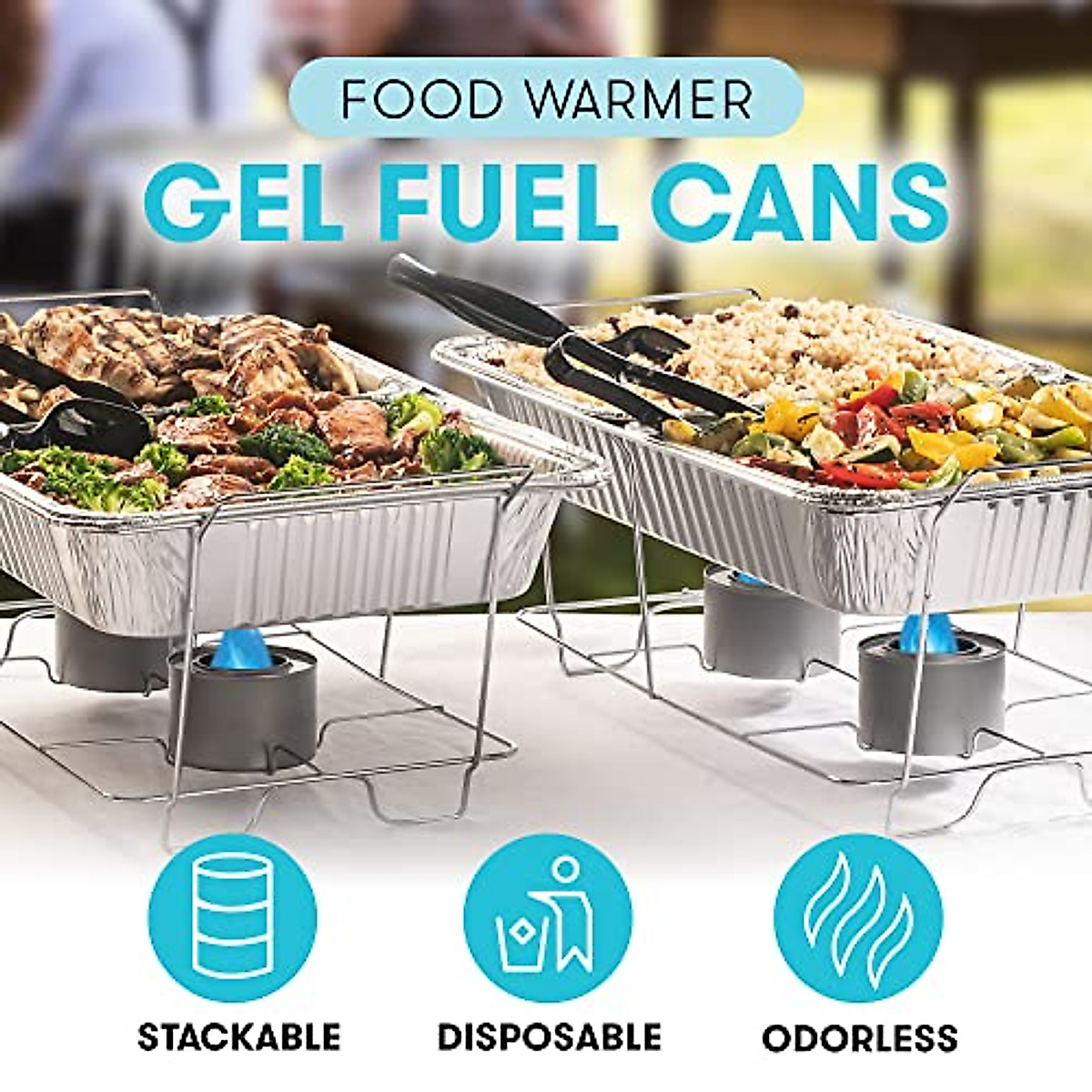 Food Warmer Gel Cans for Chafing Dish (Set of 6 Gel Warming Cans) - Food Warmers for Parties, Buffet Trays, Catering Dishes - Disposable Chafing Burners to Keep Food Warm - Best Food Heaters