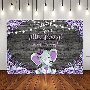 Avezano Purple Elephant Baby Shower Backdrop Rustic Lavender Floral Little Elephant Baby Shower Background A Sweet Little Peanut is on The Way Banner Decorations (7x5)