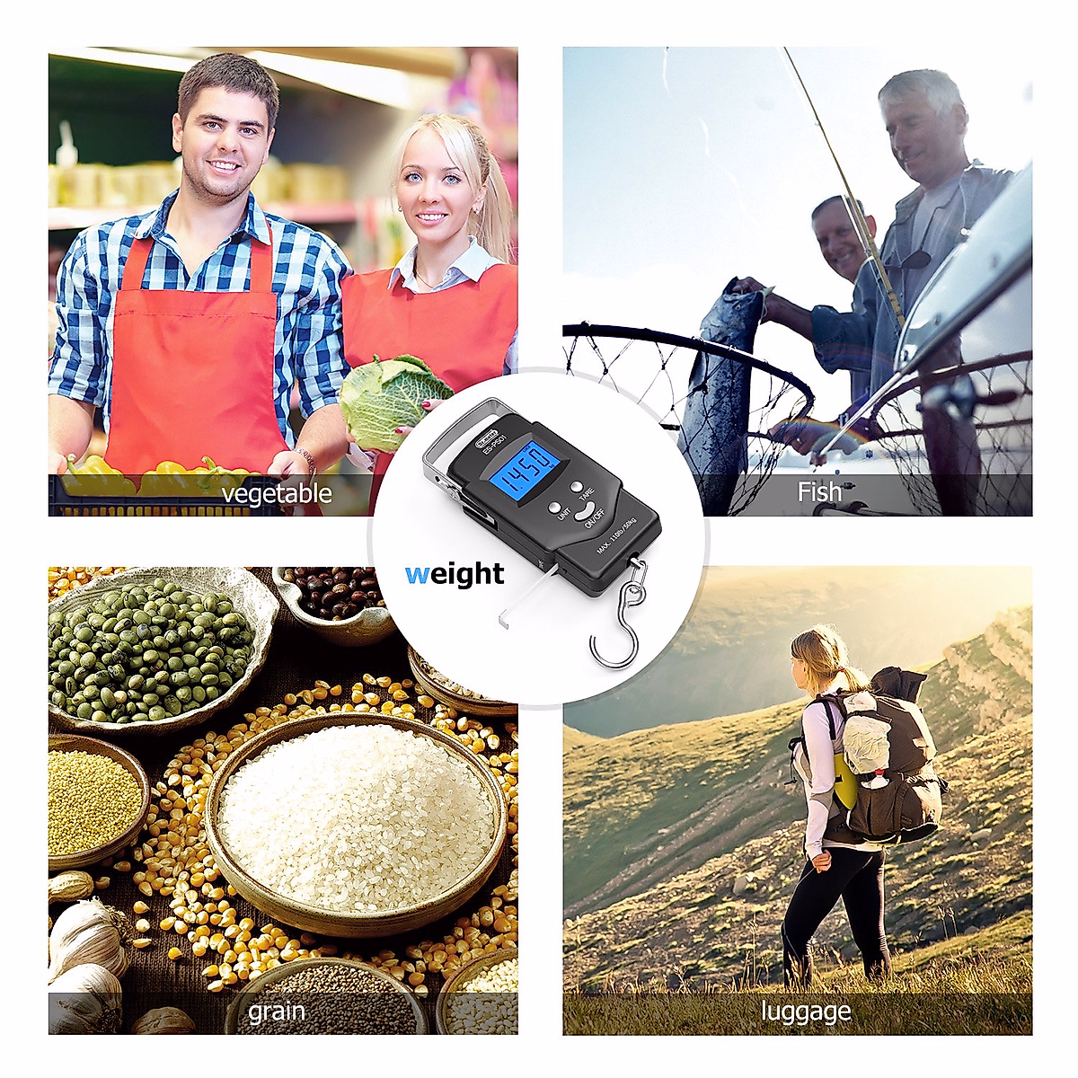 Fish scale, Dr.meter Backlit LCD Display 110lb/50kg PS01 Fishing Scale with Measuring Tape, Electronic Balance Digital Fishing Postal Hanging Hook Scale with 2 AAA Batteries-Fishing Gifts for Men