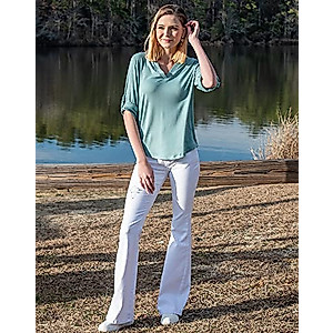 roswear Women’s High Waisted Bell Bottom Stretch Ripped Curvy Flare Jeans White Large