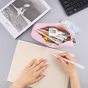 Oyachic Small Pencil Case Zipper Coin Pouch Canvas Pen Holder Marker Cosmetic Makeup Bag for Office Compact Adult Business,Pink