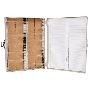 Heathrow Scientific 100 Place Microscope Slide Box, Cork Lining, Nickel-Plated Clasp, Gray (8.25" Length x 7" Width x 1.3" Height)
