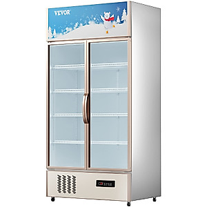 VEVOR Commercial Merchandiser Refrigerator 2 Glass Doors, Cubic Ft, Upright Display Beverage Cooler 79" Tall x 39.4" Width, Fridge with LED Lighting for Drink Wine Soda, Gold, 23 cu.ft