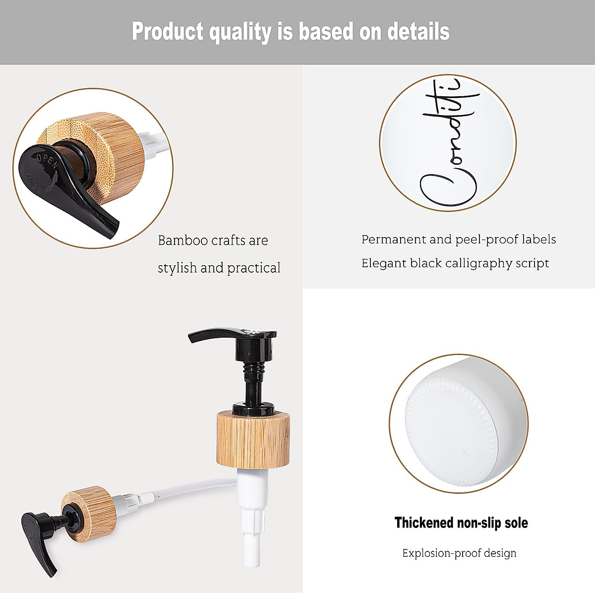 Glass Shampoo and Conditioner Pump Bottles Soap Dispenser Bamboo Pump Head Empty Glass Refillable Shampoo Conditioner Body Wash Soap Bottles for Bathroom, 17 oz, 3 Pack, White