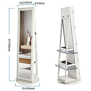 OUTDOOR DOIT 360° Rotating Jewelry Armoire with Lockable Full Length Mirror Large Capacity Jewelry Organizer Armoire, Lockable Floor Standing Mirror with Back Storage Shelves for Bedroom, Cloakroom