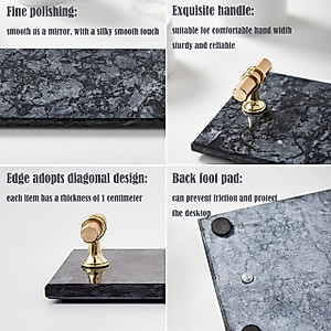 Denique Guest Towel Holder Tray for Bathroom, 12" Marble Bathroom Tray, Paper Napkin Holder Hand Towel Tray for Bathroom, Countertop Organizer Vanity Tray Decorative Tray with Gold Handles (Gray)