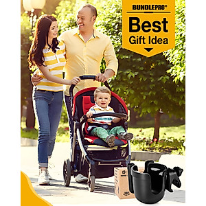 Universal Stroller Cup Holder with Mobile Phone Case, 2-in-1 Strollers Storage Rack, 360 Degrees Rotation Drink Holder for Bike, Pushchair, Wheelchair, Walker,Bicycle, Fits Most Cups