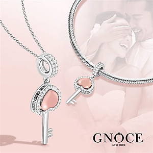 GNOCE Key Pendant Charms 925 Sterling Silver Key to My Heart Pendant with 18K Rose Gold Plated Heart Fit All Bracelet Necklace Women Gifts