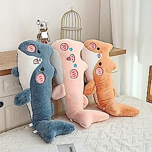 Oeonuas Soft Shark Cat Plush Pillow,Long Stuffed Animal Shark Cat Plushies Lovely Doll Gifts for Boys Girls (100cm,Pink)