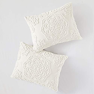 Madison Park Laetitia Comforter Bohemian Tufted Cotton Chenille, Medallion Shabby Chic All Season Down Alternative Bed Set with Matching Shams, Floral Off White King/Cal King(104"x92") 3 Piece